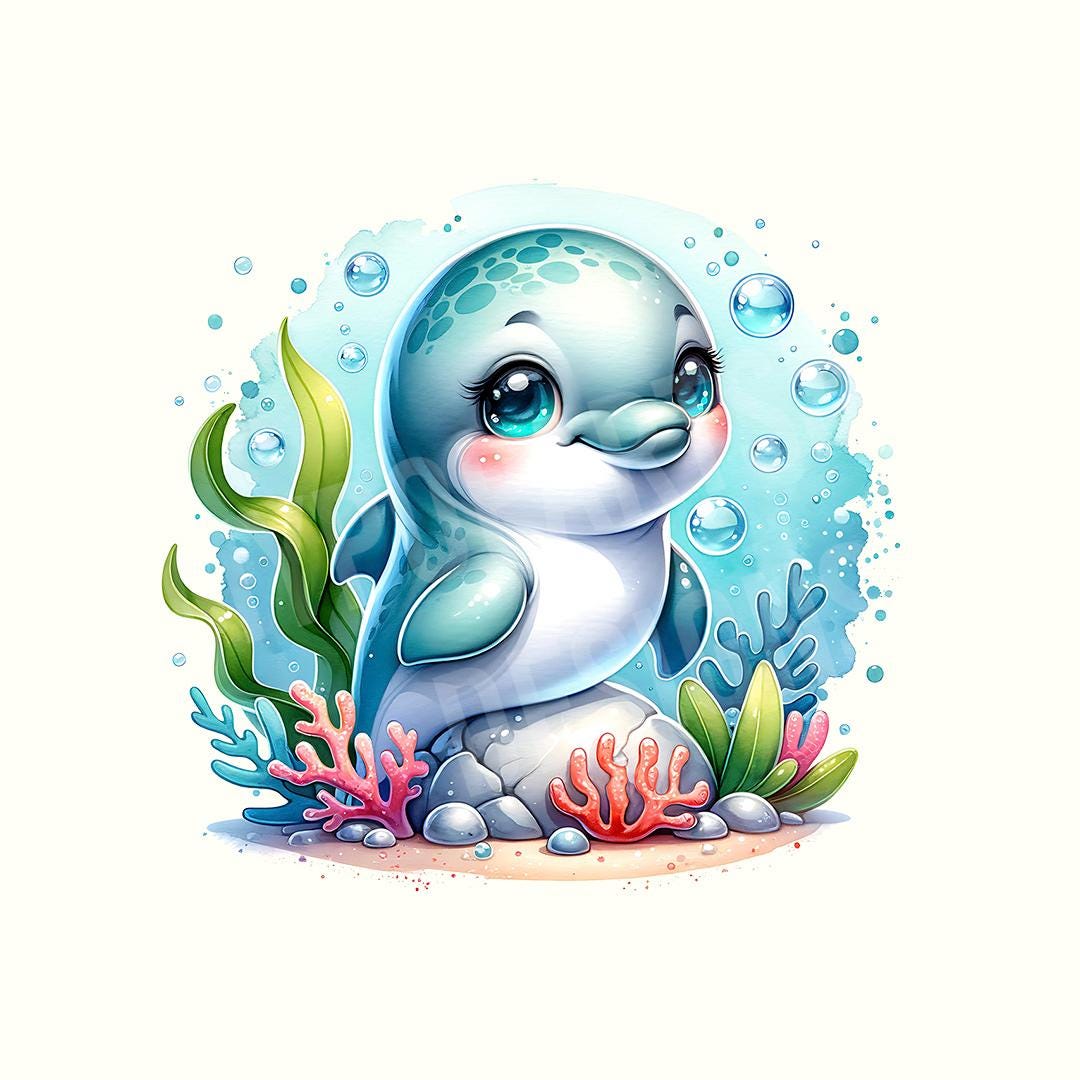 Cute Sea Life Clipart, Cute Marine Animals Kids Nursery Digital ...