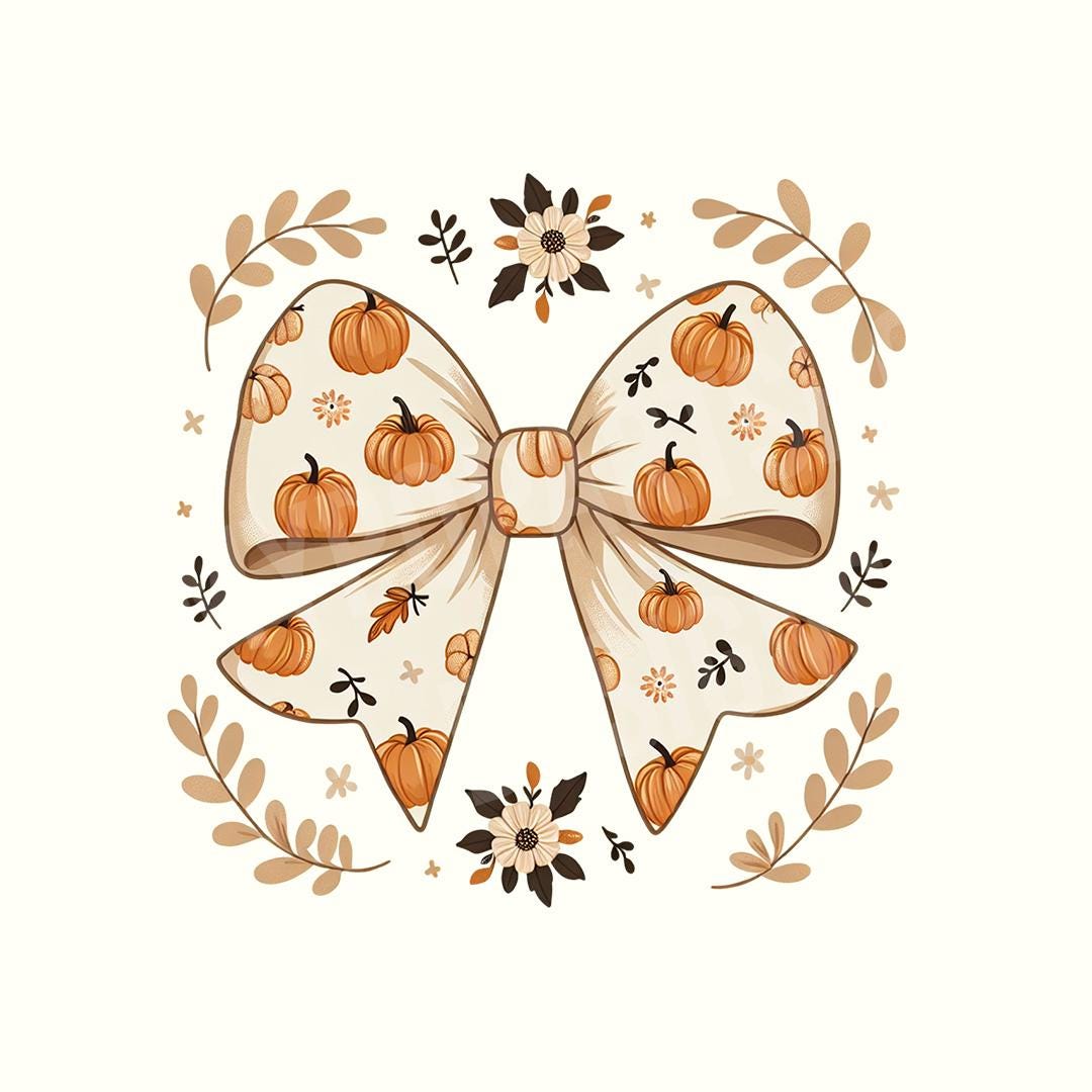 Coquette Fall Pumpkin Bow Clipart, Fall Png, Fall Clipart, Digital ...