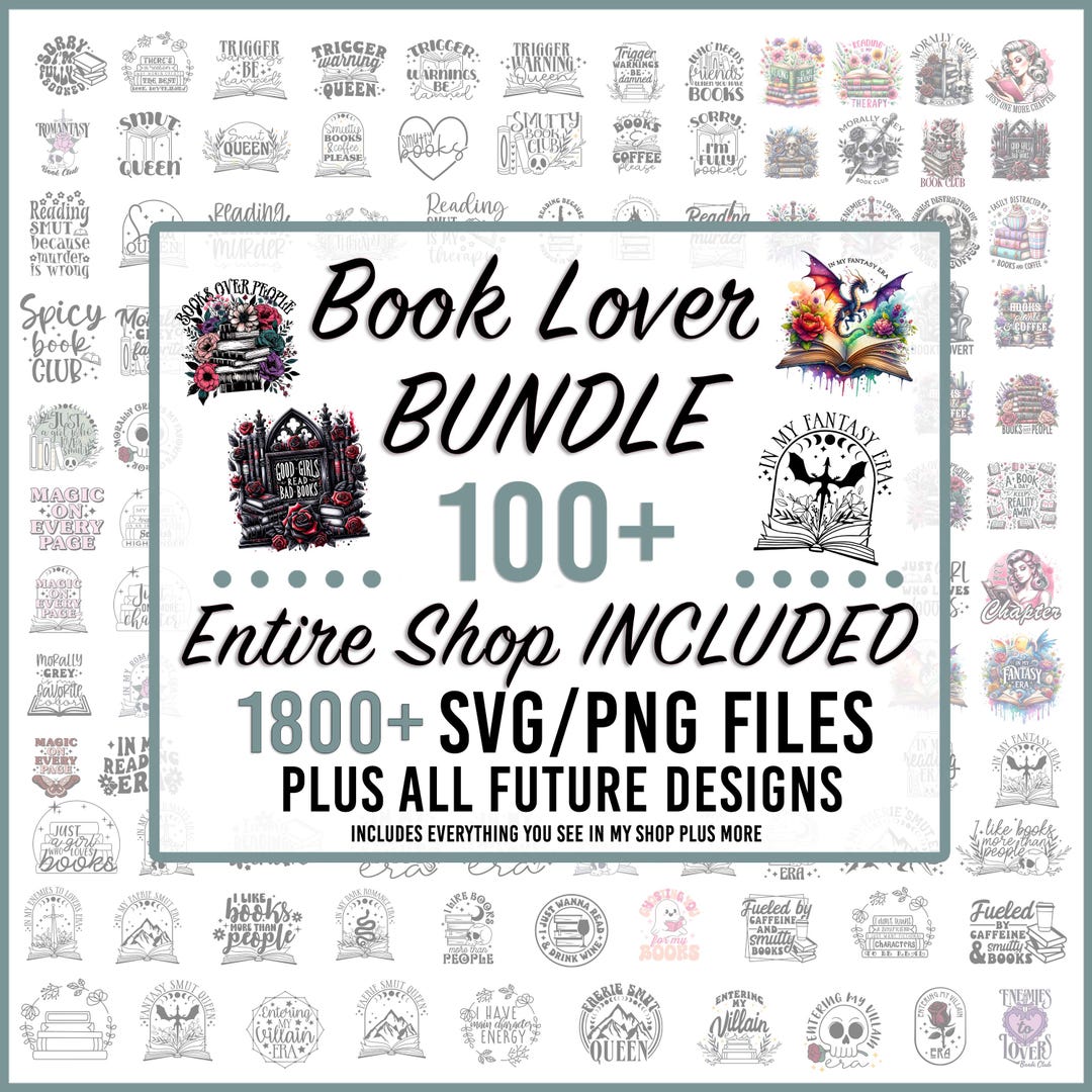 Book Bundle Svg, 100+ Book Svgs, Pngs & 1,800+ Entire Shop SVG Bundle ...