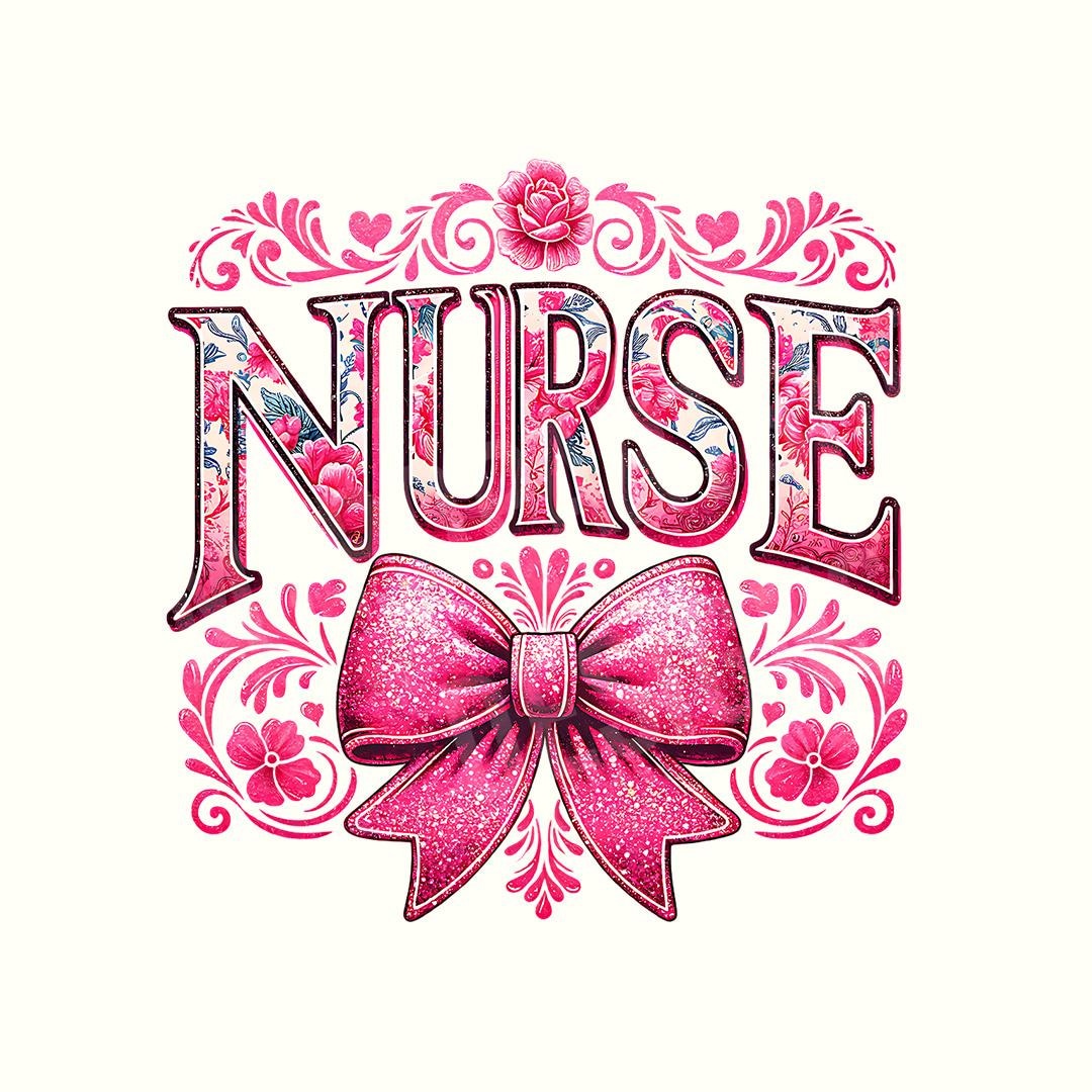 Pink Floral Nurse Varsity Png, Nursing Toile Coquette Bow Clip Art ...