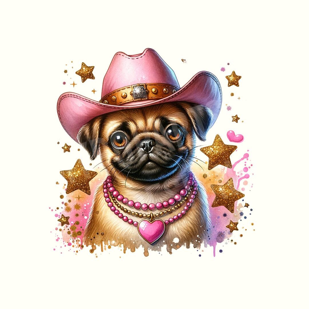 Pug Cowboy Hat Png, Cute Western Dog Digital Design, Funny Cowboy Dog ...