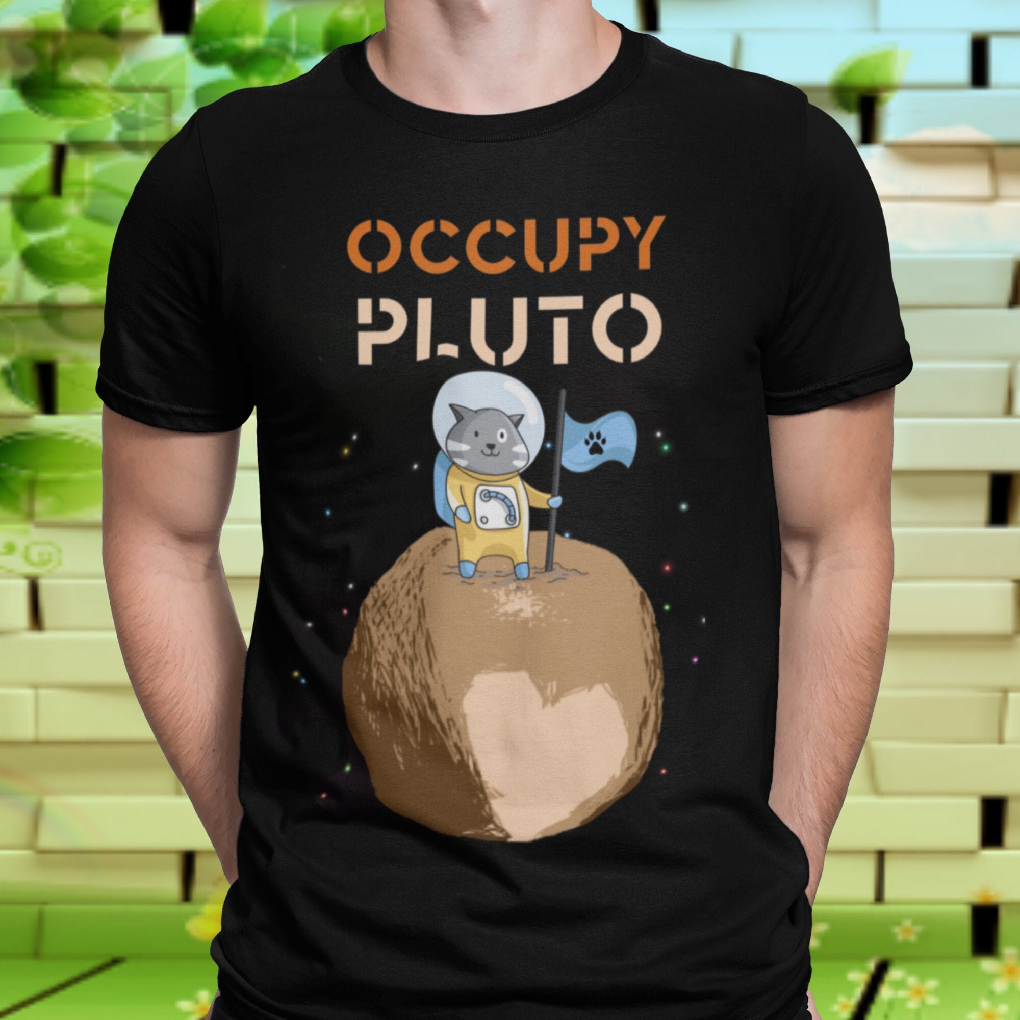 Elon Musk Occupy Pluto Tshirt Cat Astronaut on Dwarf Planet Pluto ...