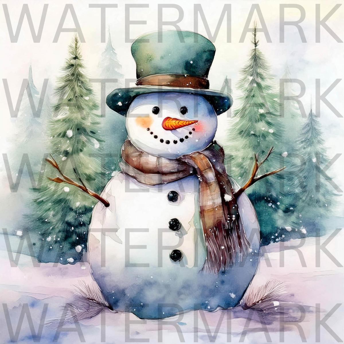 Rustic Watercolor Snowman Wall Art, Framed Winter Print, Christmas ...