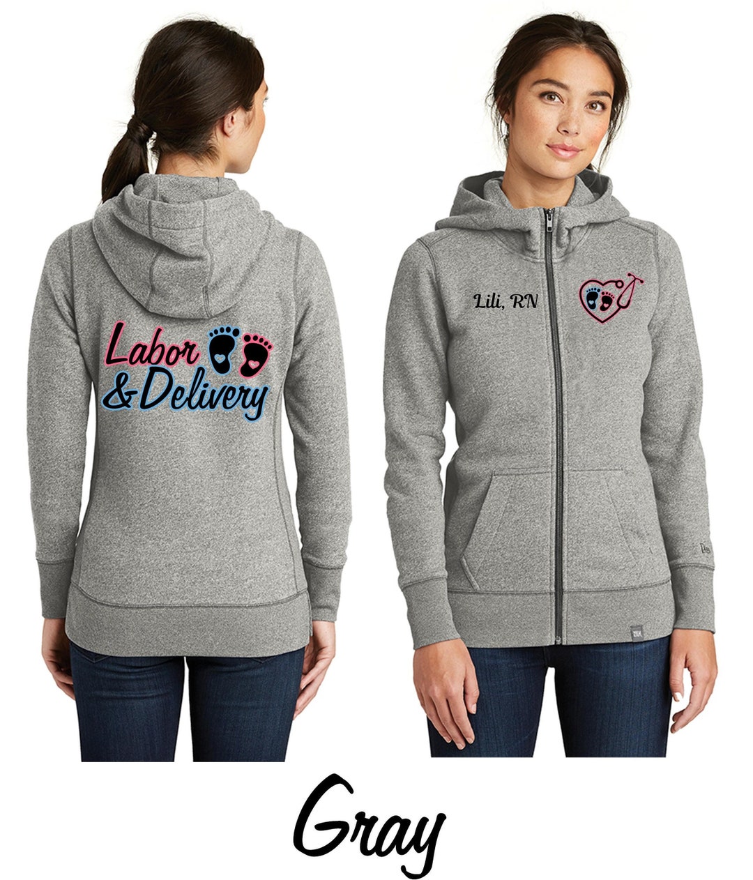 Labor & Delivery Nurse Hooded Jacket - Custom Full Zip Ladies Top ...