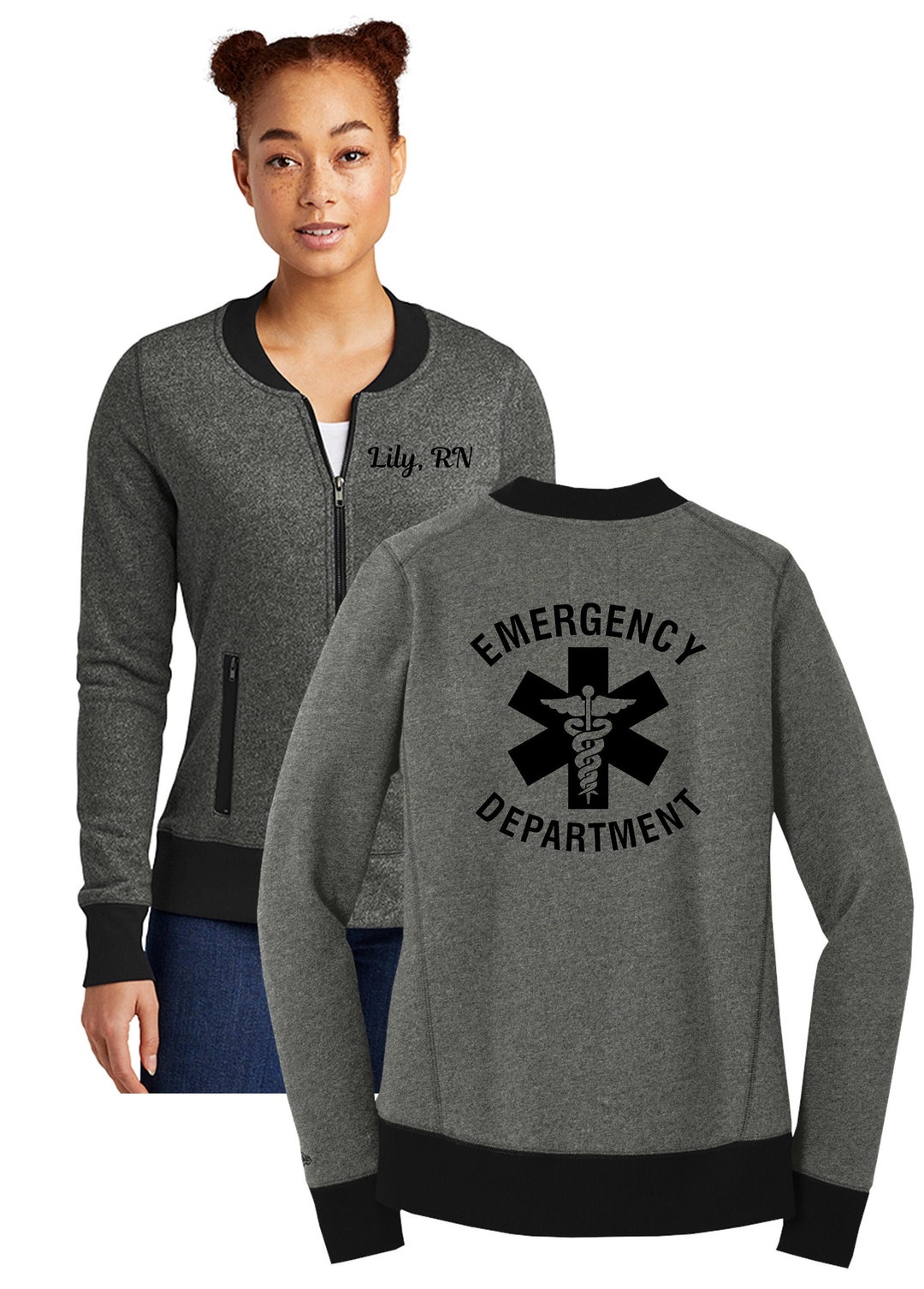 Personalized ER Nurse Jacket, Full Zip Medical RN Coat, Emergency ...
