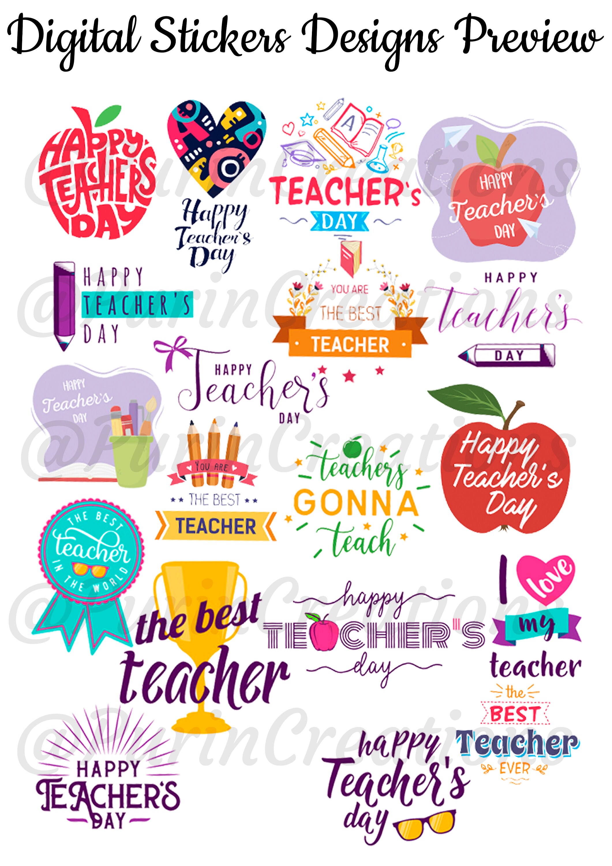 Teacher's Day Digital 20 Stickers Set A4 Printable 24 | Etsy