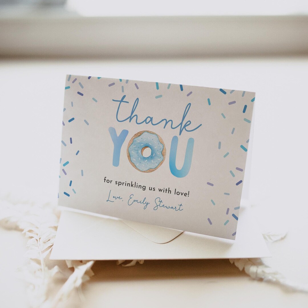 Editable Sprinkle Thank You Card, Boy Blue Donut Sprinkles Baby Shower ...