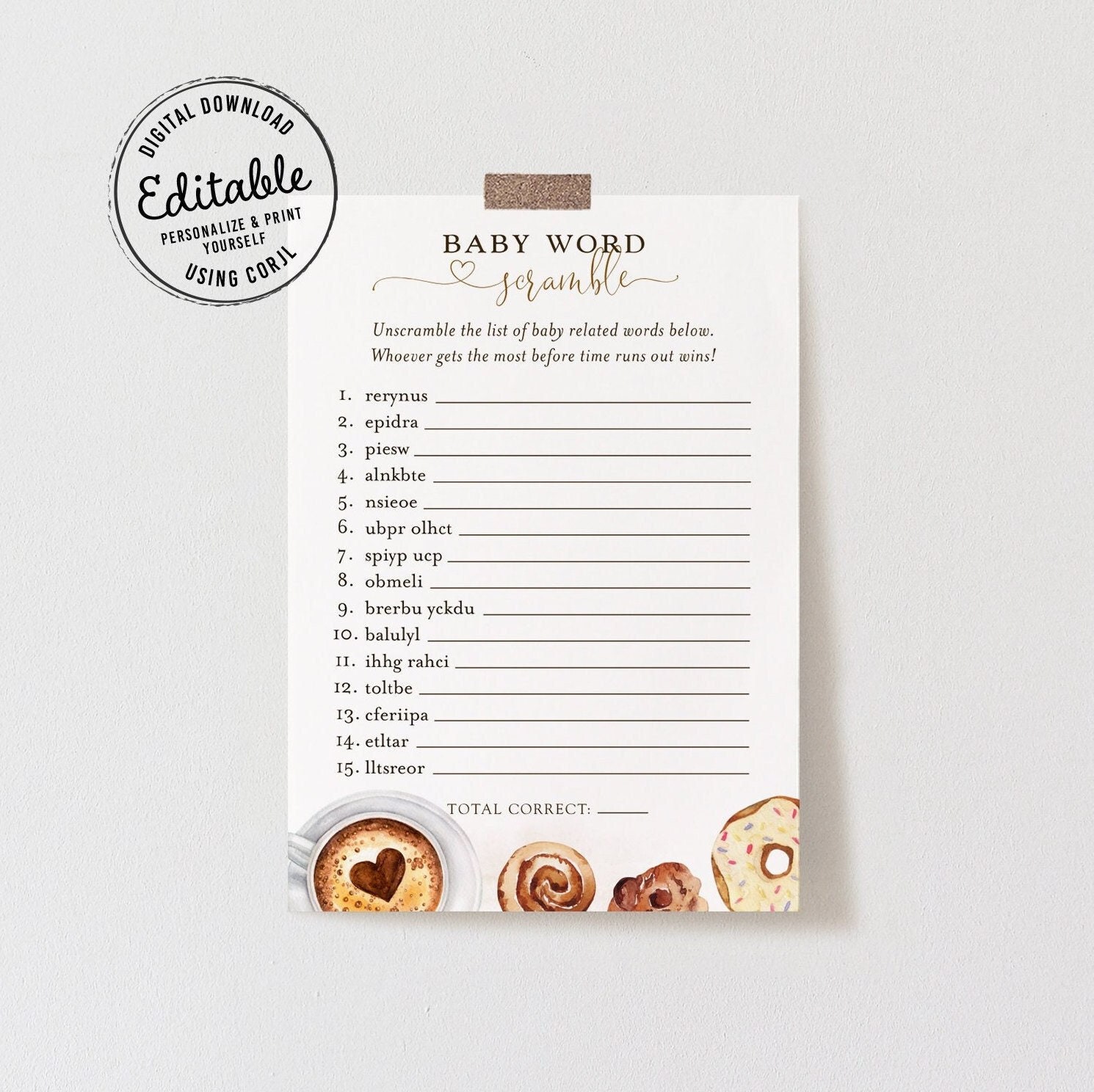 Baby Word Scramble Game With Answer Key Editable Coffee Baby - Etsy