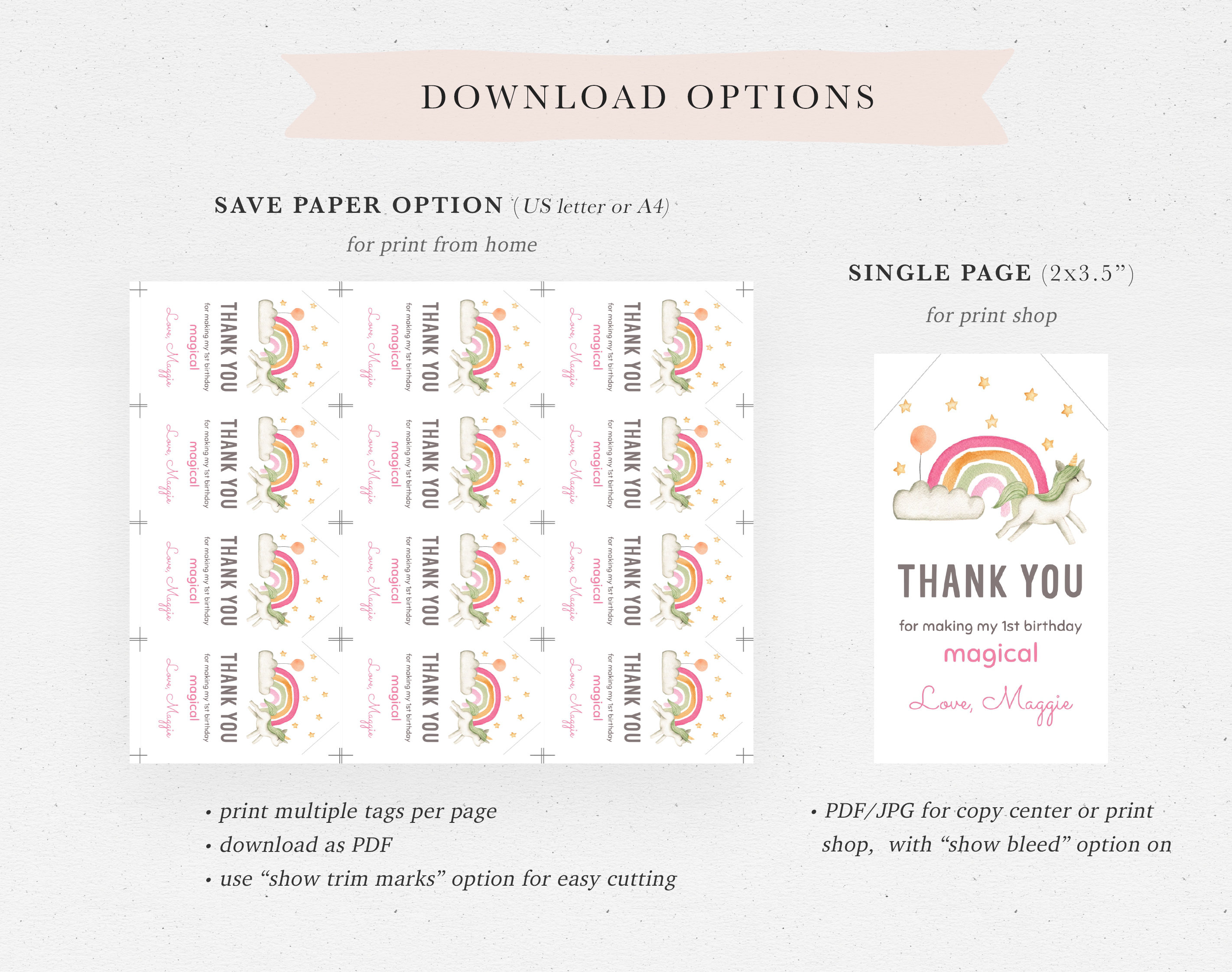 Editable Rainbow and Unicorn Favor Tag Magical Birthday Thank - Etsy