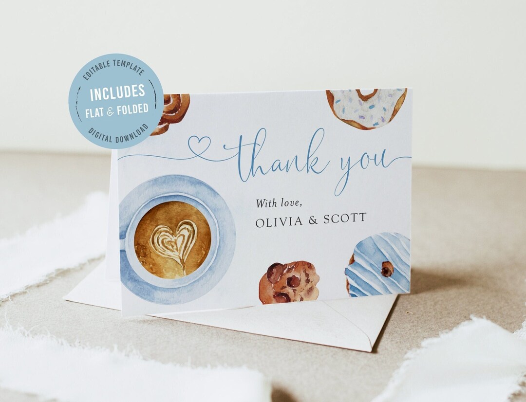Coffee Donut Baby Shower Thank You Card Template, Editable Something ...
