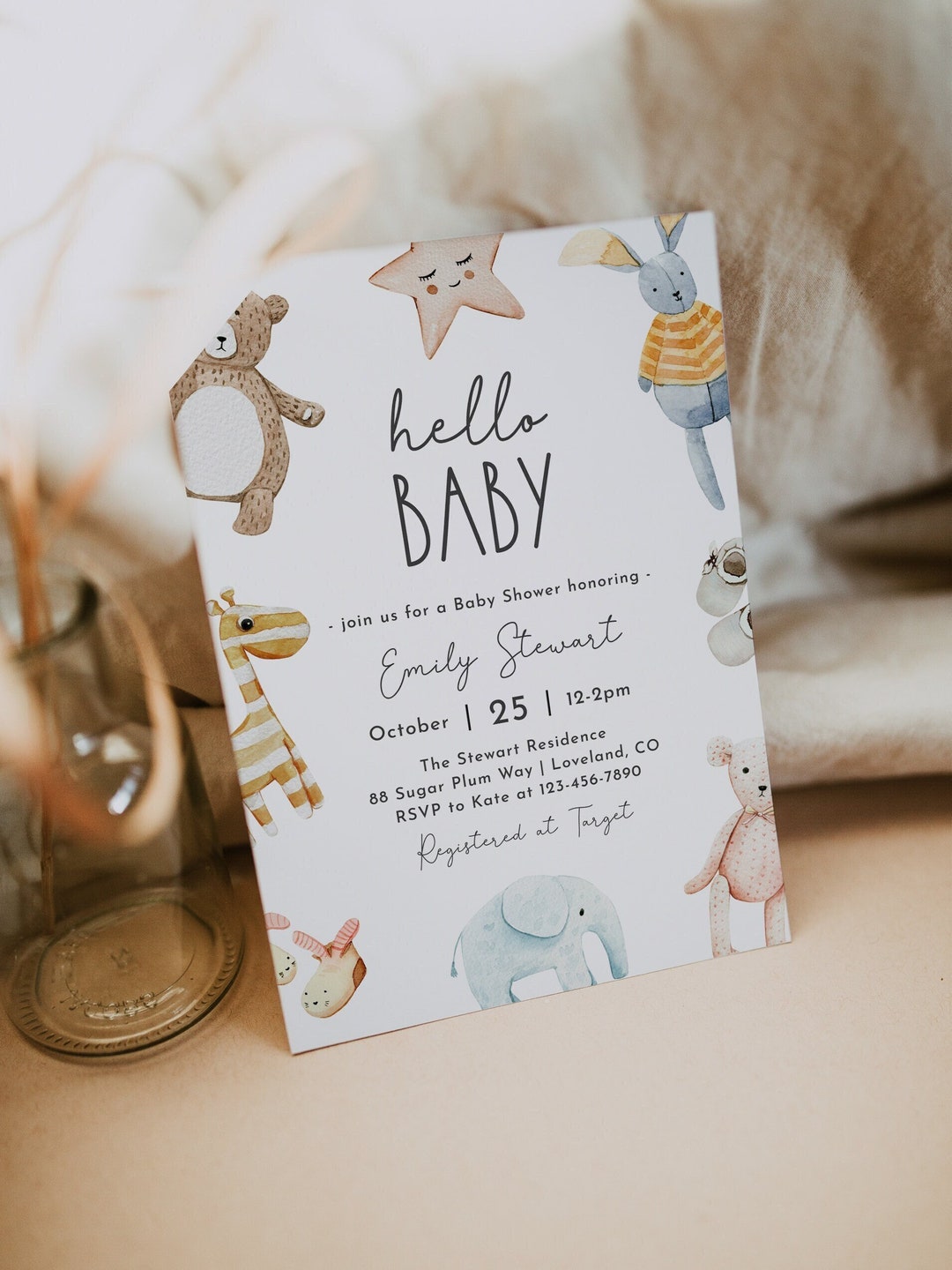 Gender Neutral Baby Shower Invitation, Editable Boy or Girl Baby Toy ...