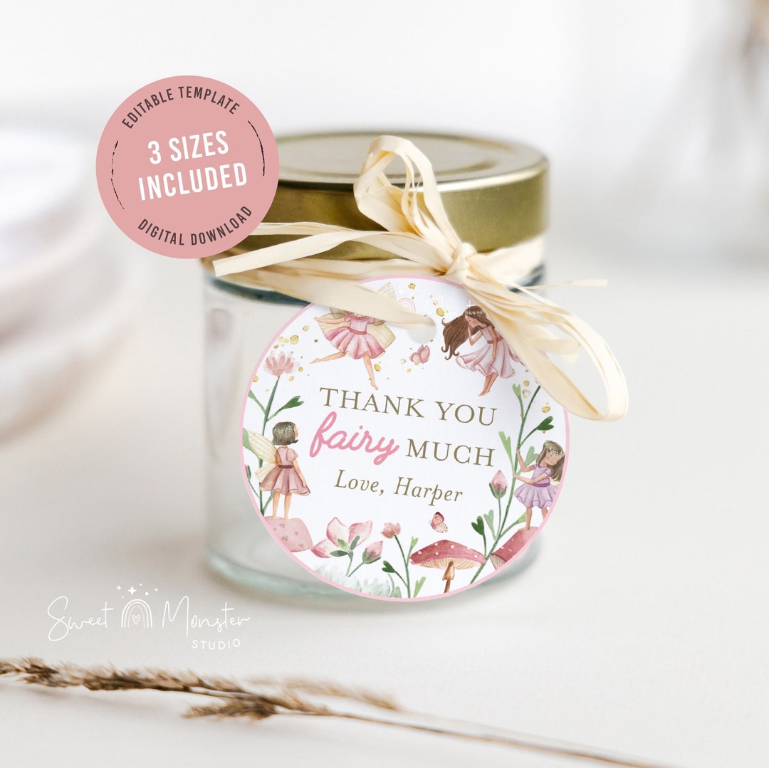 Fairy Round Gift Tag Template, Editable Fairy Garden Favor Tags, Fairy ...