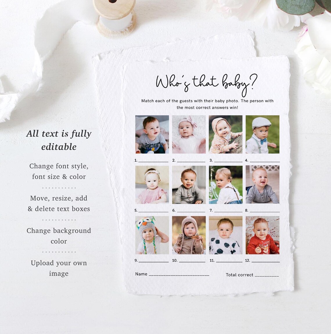 Who's That Baby Game, Minimalist Guess the Baby Photo Baby Shower Game ...