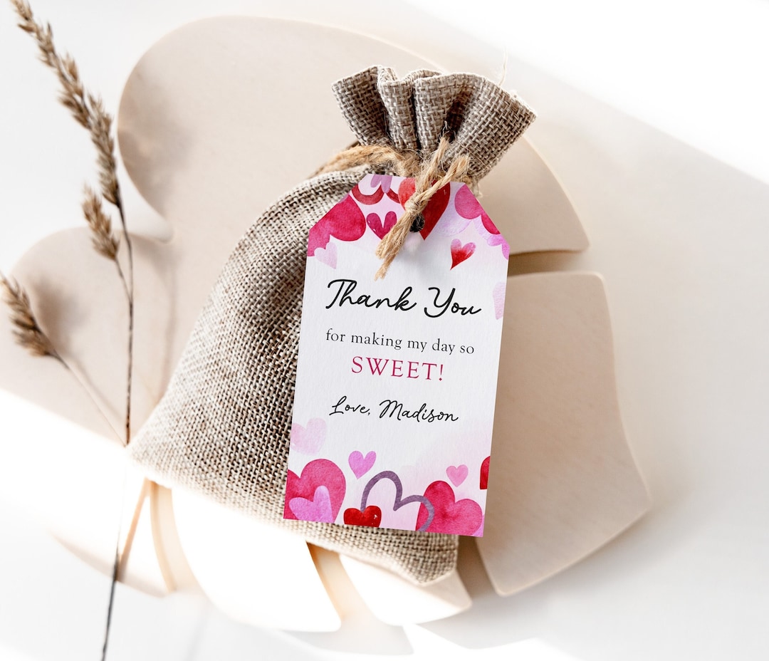 Valentine Birthday Thank You Tag, Editable Little Sweetheart Favor Tag ...