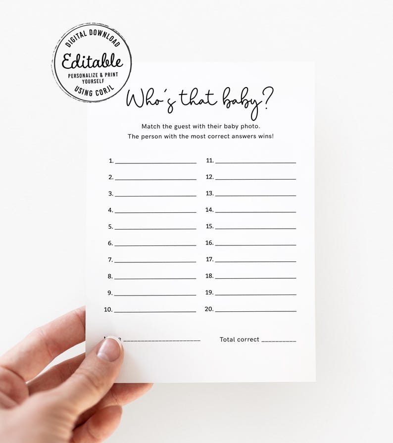 Who's That Baby Game, Minimalist Guess the Baby Photo Baby Shower Game ...