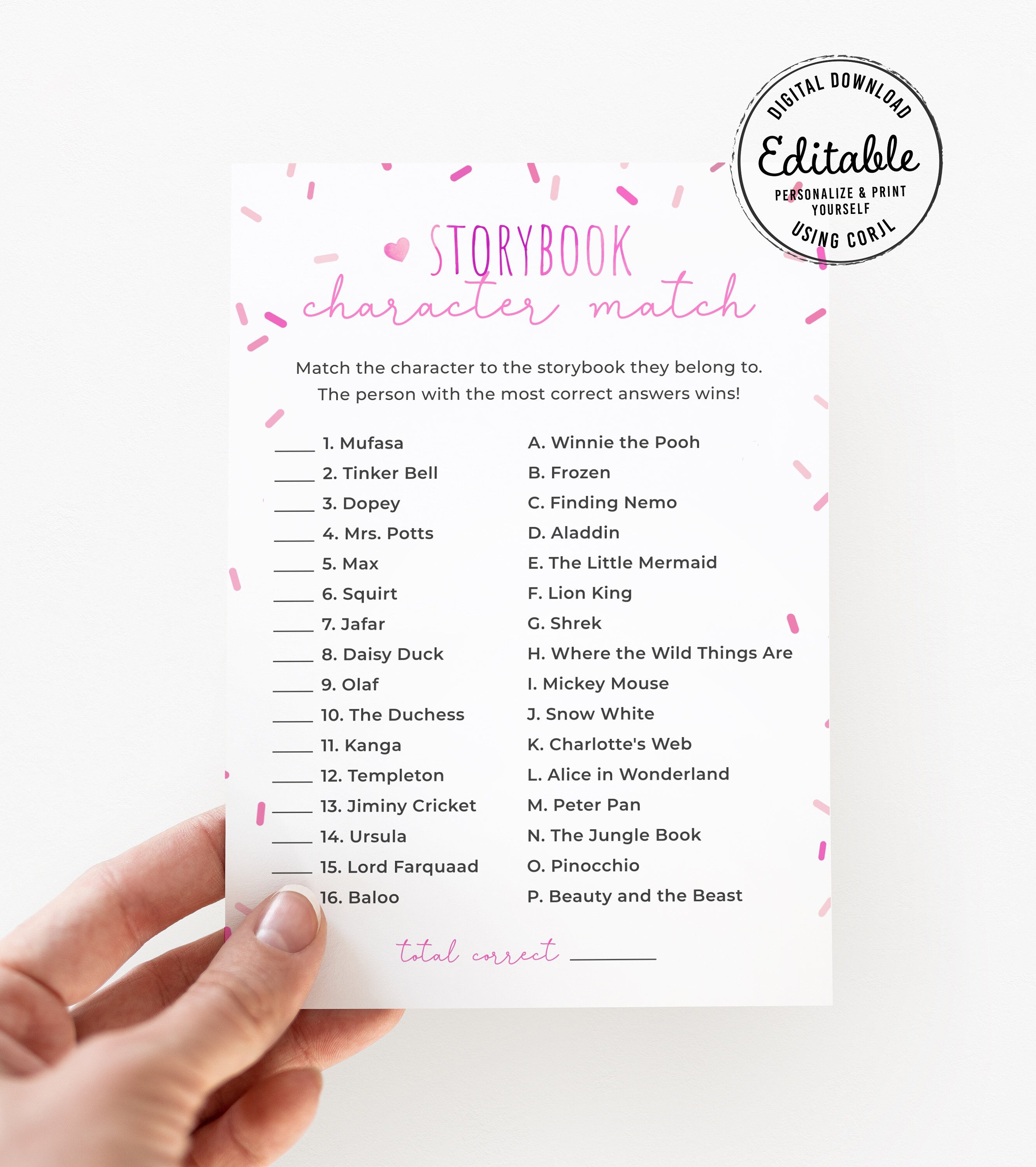 Sprinkle Storybook Character Match Game With Answer Key, Editable Girl ...