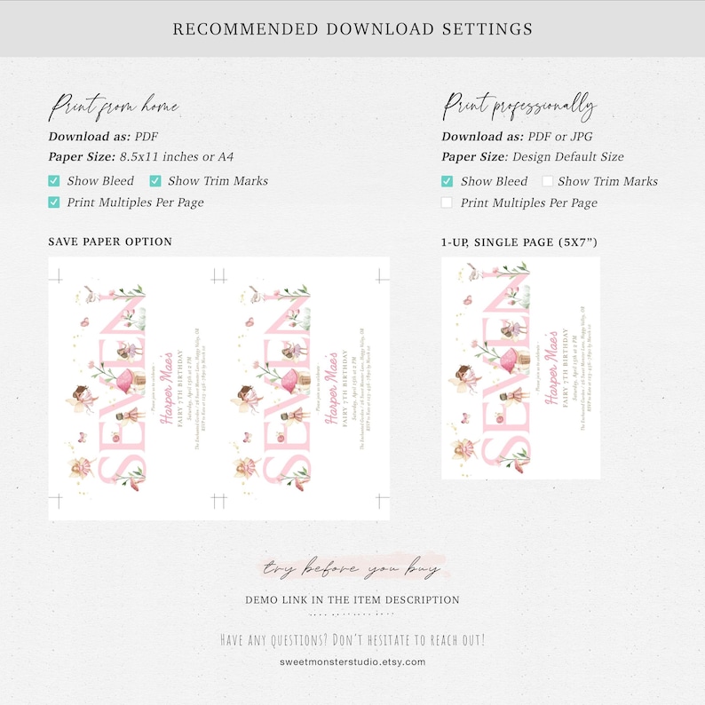 Fairy 7th Birthday Invitation, Editable Flutter and Twirl Fairy Seven ...