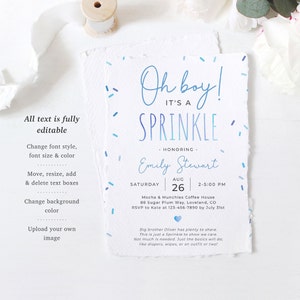 Editable Baby Shower Sprinkle Invitation Template, Boy Blue Sprinkled ...