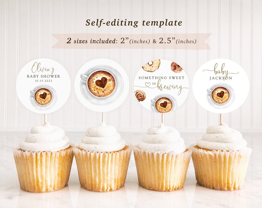 Coffee Cupcake Topper Template, Editable Gender Neutral Baby Shower ...