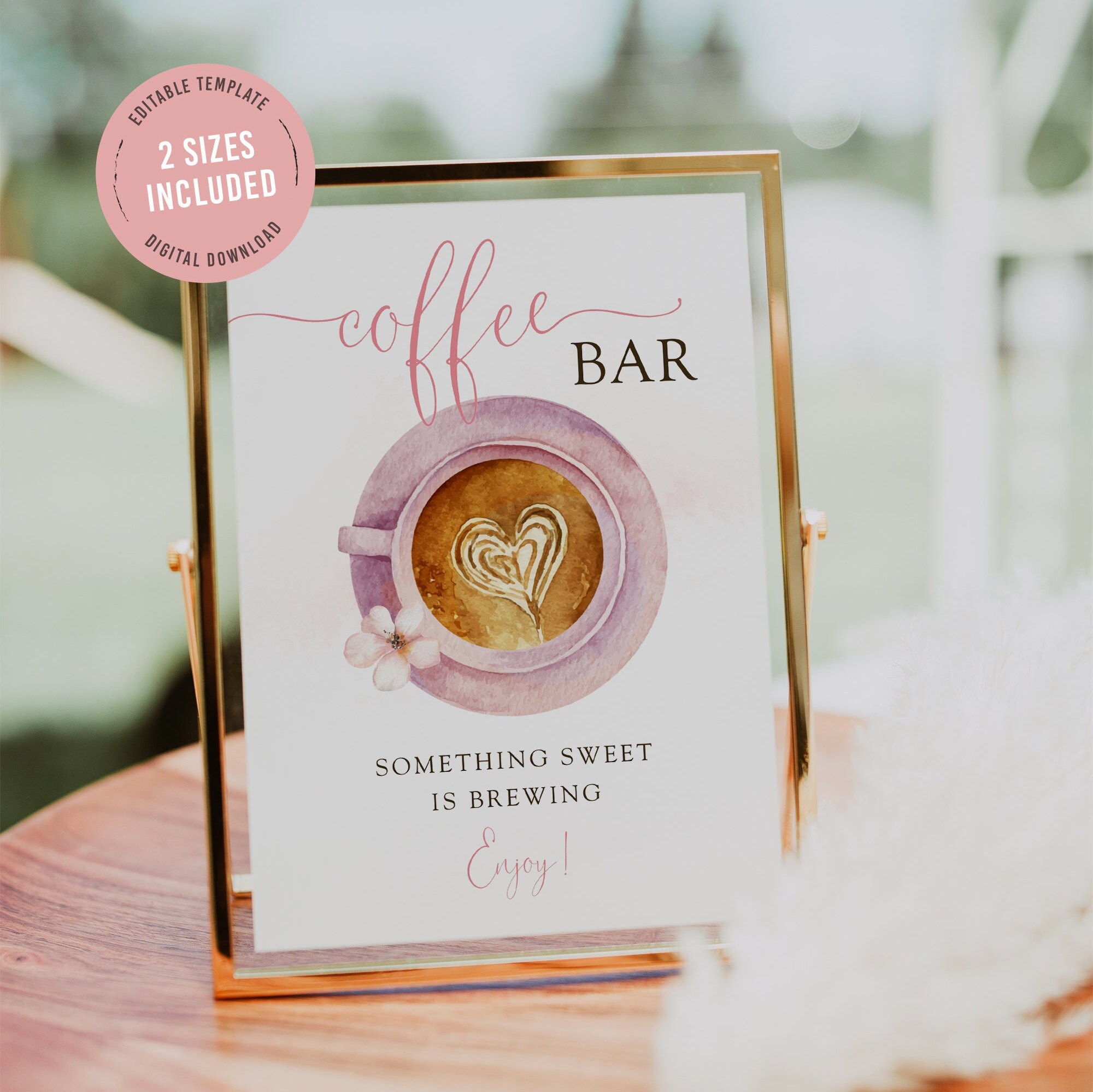 Editable Coffee Bar Sign Something Sweet is Brewing Pink Girl - Etsy