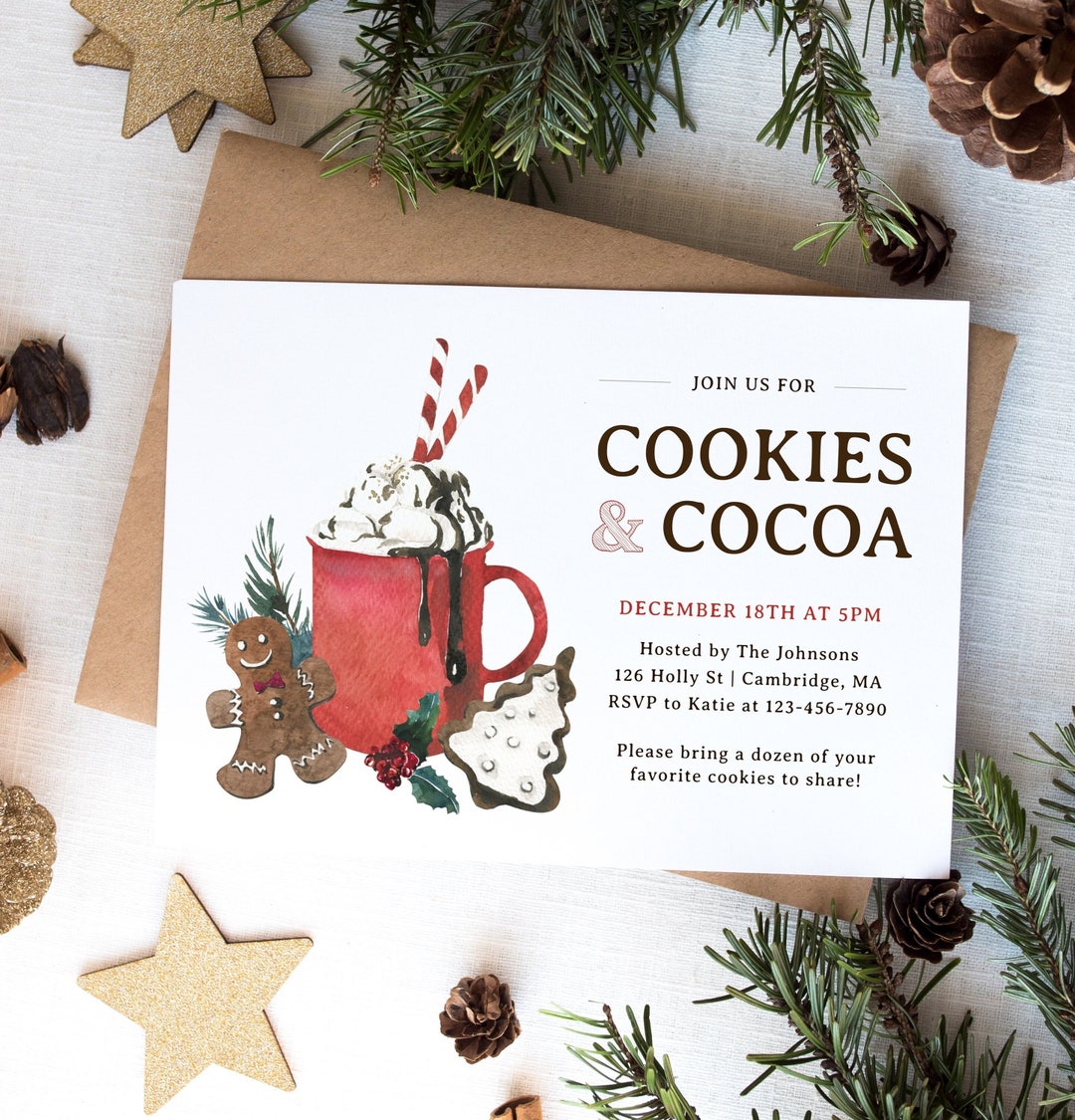Christmas Cookies and Cocoa Party Invitation, Holiday Hot Chocolate ...