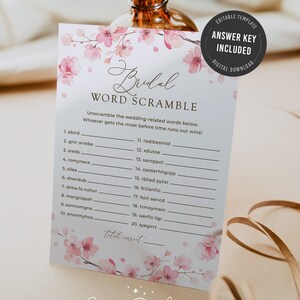 Cherry Blossom Word Scramble Bridal Shower Game With Answer Key ...