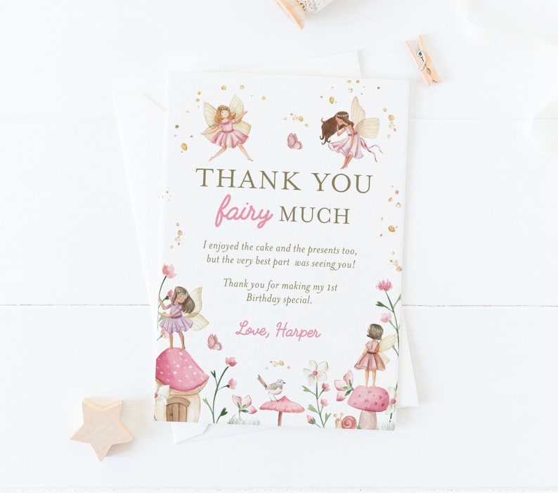 Editable Fairy First Birthday Thank You Card Magical Fairies - Etsy