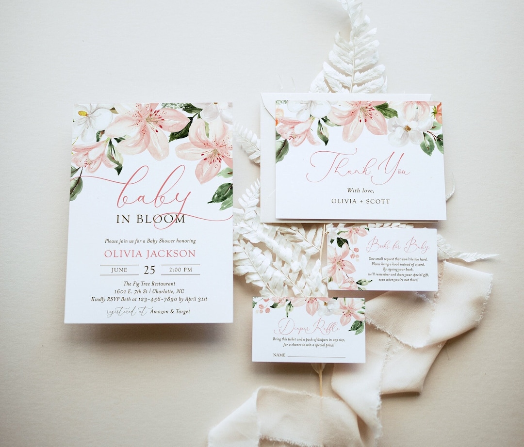 Lilies and Roses Baby in Bloom Baby Shower Invitation Bundle, Floral ...