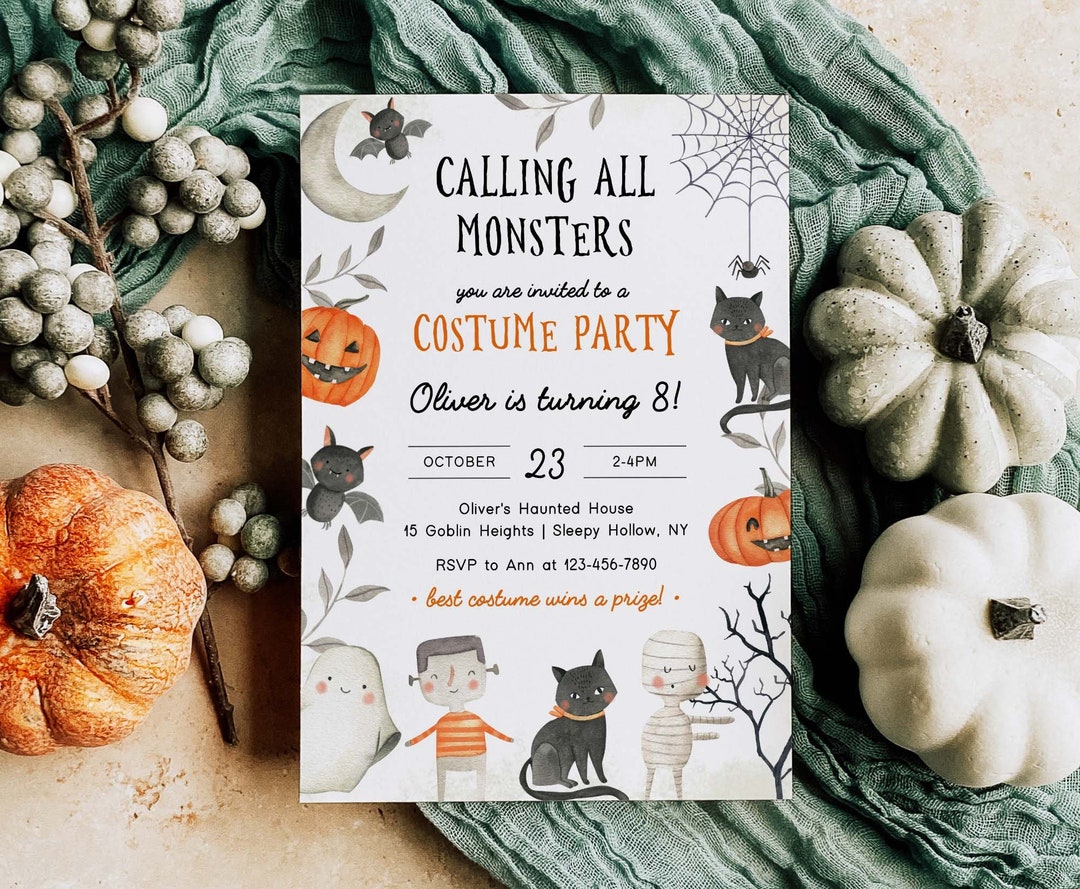 Editable Halloween Birthday Party Invitation, Calling All Monsters ...