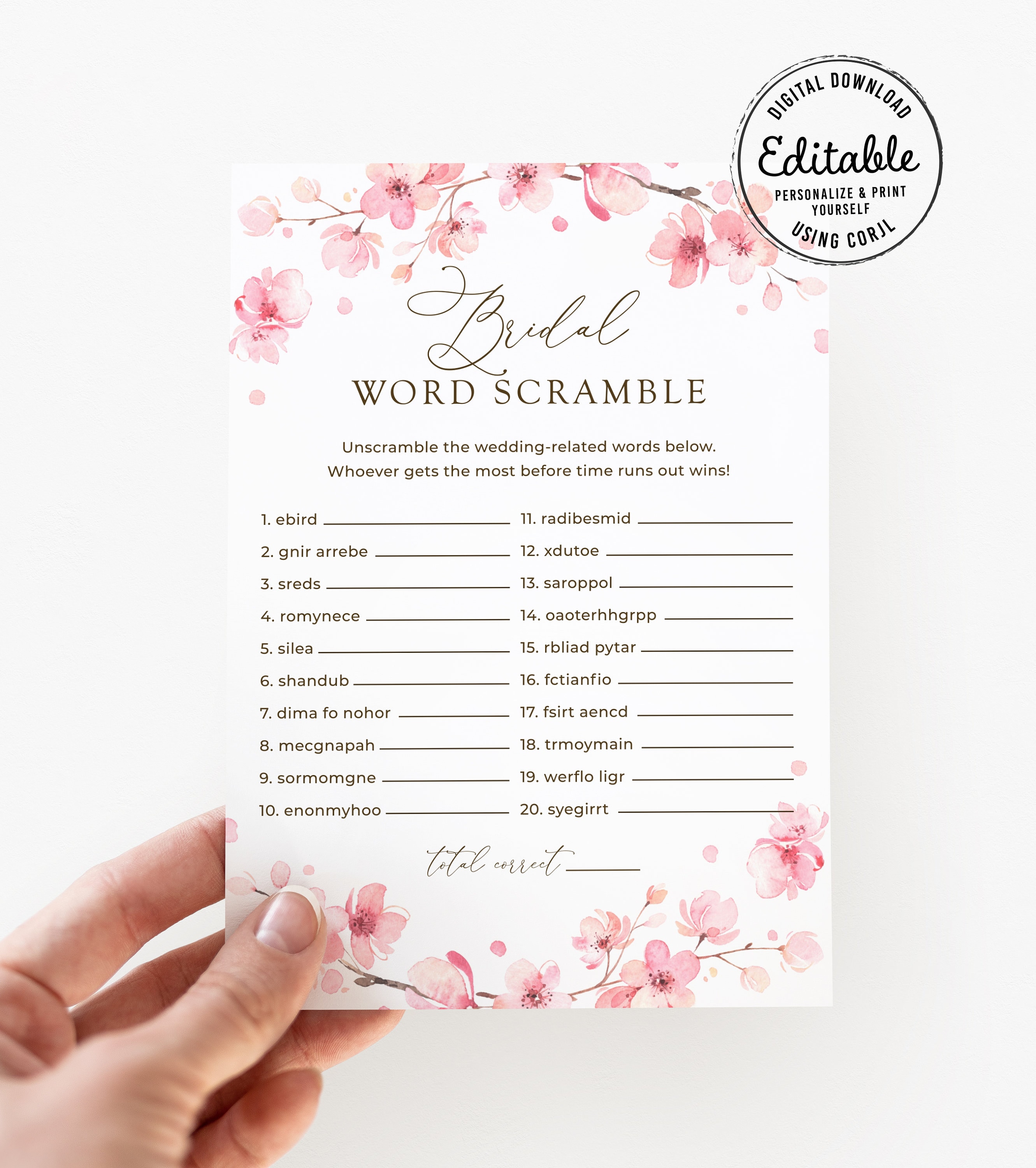 Cherry Blossom Word Scramble Bridal Shower Game With Answer Key ...