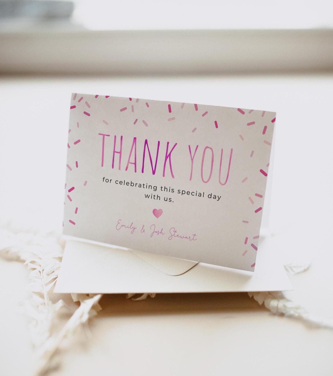 Editable Sprinkle Thank You Card, Girl Pink Sprinkles Baby Shower Thank ...