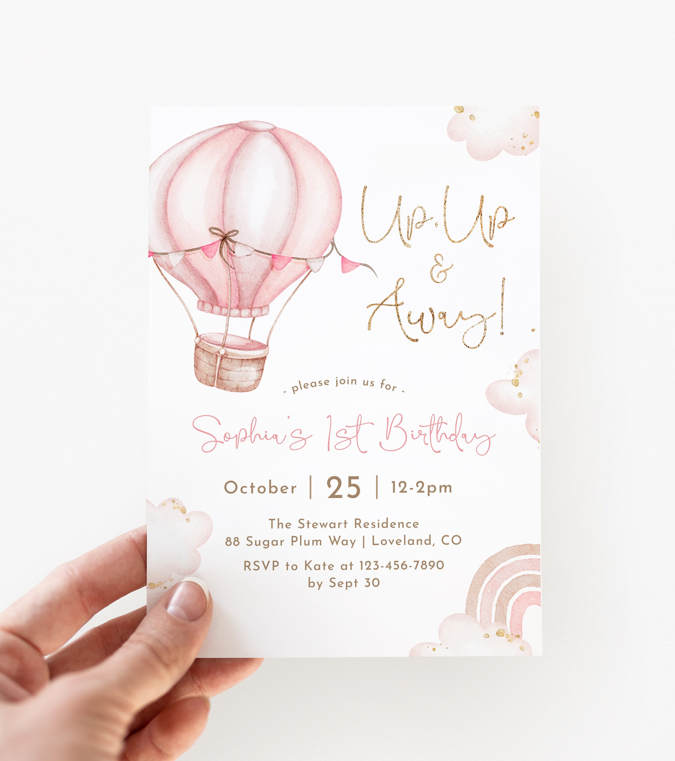 Hot Air Balloon Birthday Invitation Girl, Editable up up Away Birthday ...