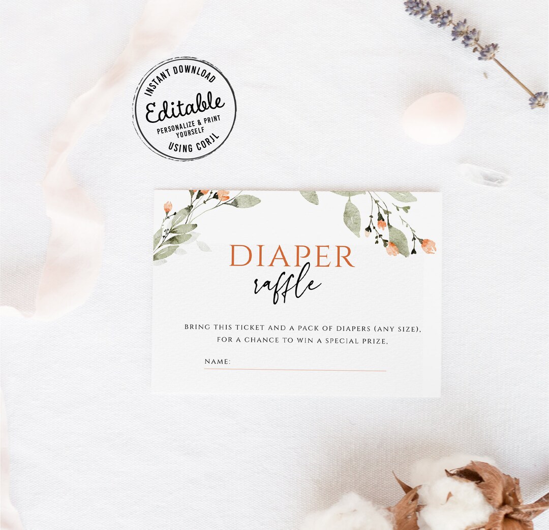 Editable Olive Wreath Diaper Raffle Card, Printable Greenery Baby ...