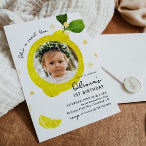 Lemon First Birthday Invitation, Editable Girl Lemonade Sunshine Pic ...