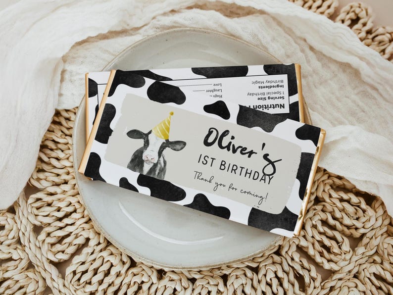 Cow Chocolate Bar Wrapper, Editable Holy Cow First Birthday Candy Bar ...