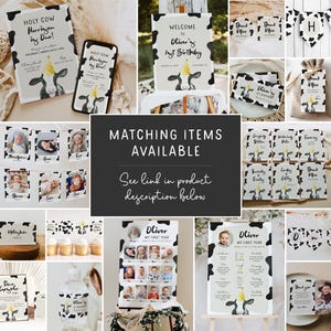 Cow First Birthday Photo Milestone Sign, Editable Cow First Year Baby ...