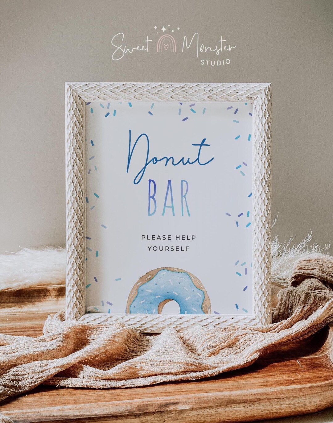 Sprinkle Donut Bar Sign, Editable Boy Blue Baby Sprinkles Donut Station ...