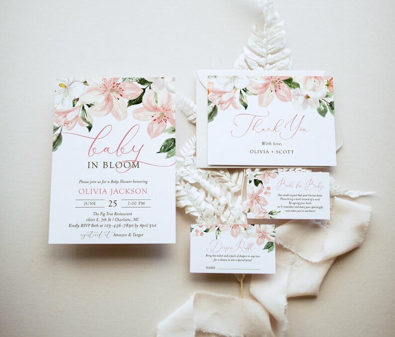 Lilies and Roses Baby in Bloom Baby Shower Invitation Bundle - Etsy