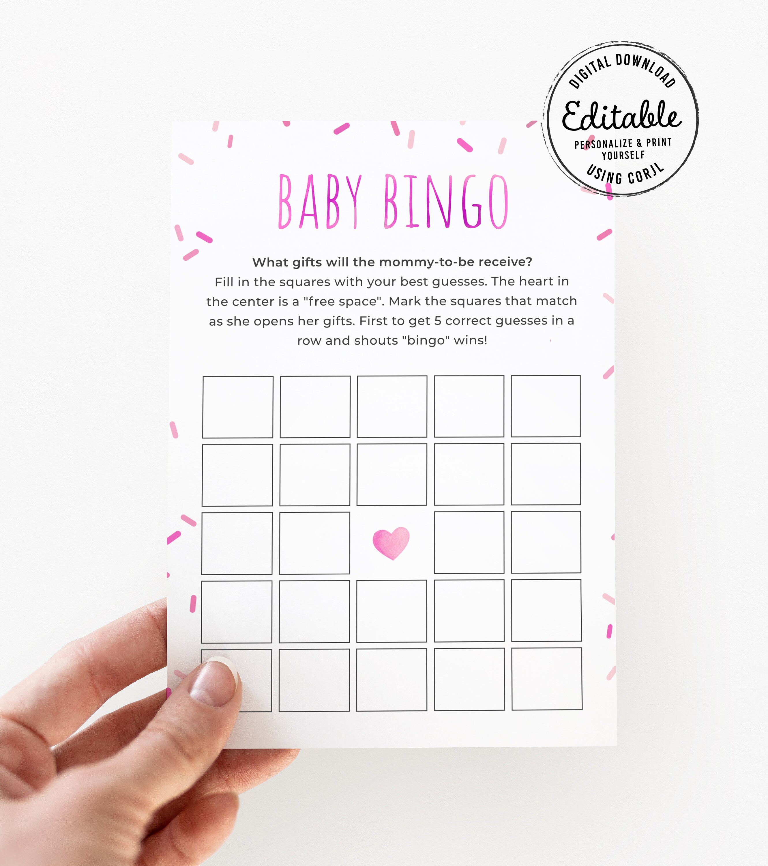 Sprinkle Baby Bingo Game Template, Editable Baby Sprinkles Bingo Card ...