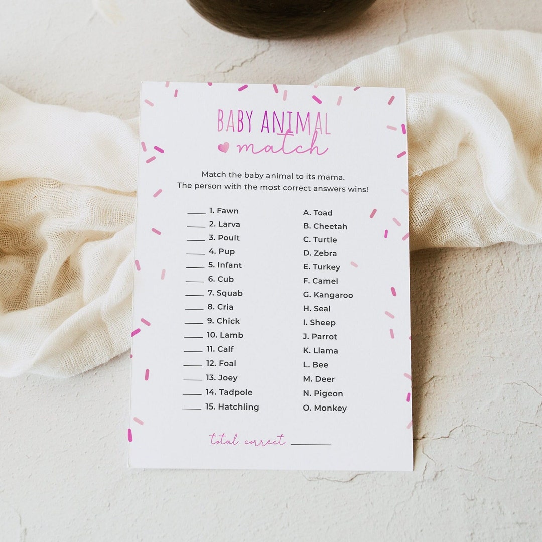 Sprinkle Baby Animal Match Game, Editable Girl Pink Sprinkles Name the ...