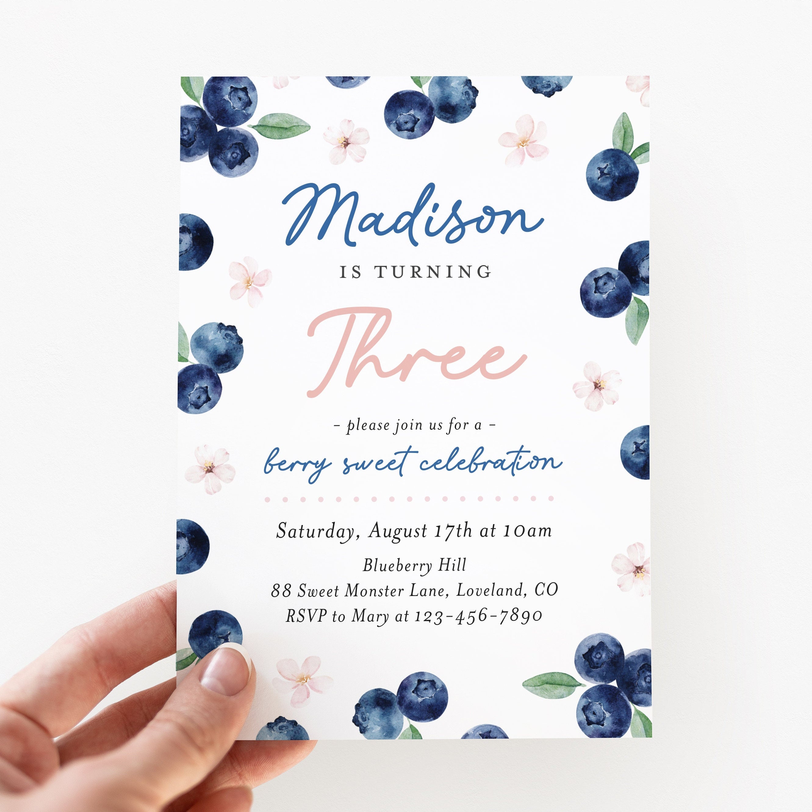 Blueberry Birthday Invitation Editable Blueberries Any Age - Etsy