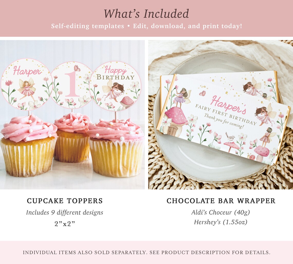 Fairy 1st Birthday Bundle, Editable Magical Girl Fairy Party Suite ...