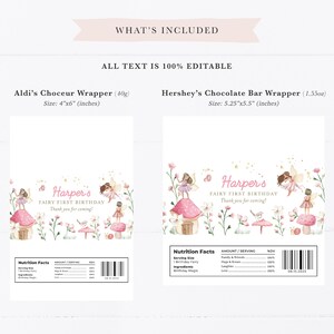 Fairy Chocolate Bar Wrapper, Editable Pink Fairy First Birthday Candy ...
