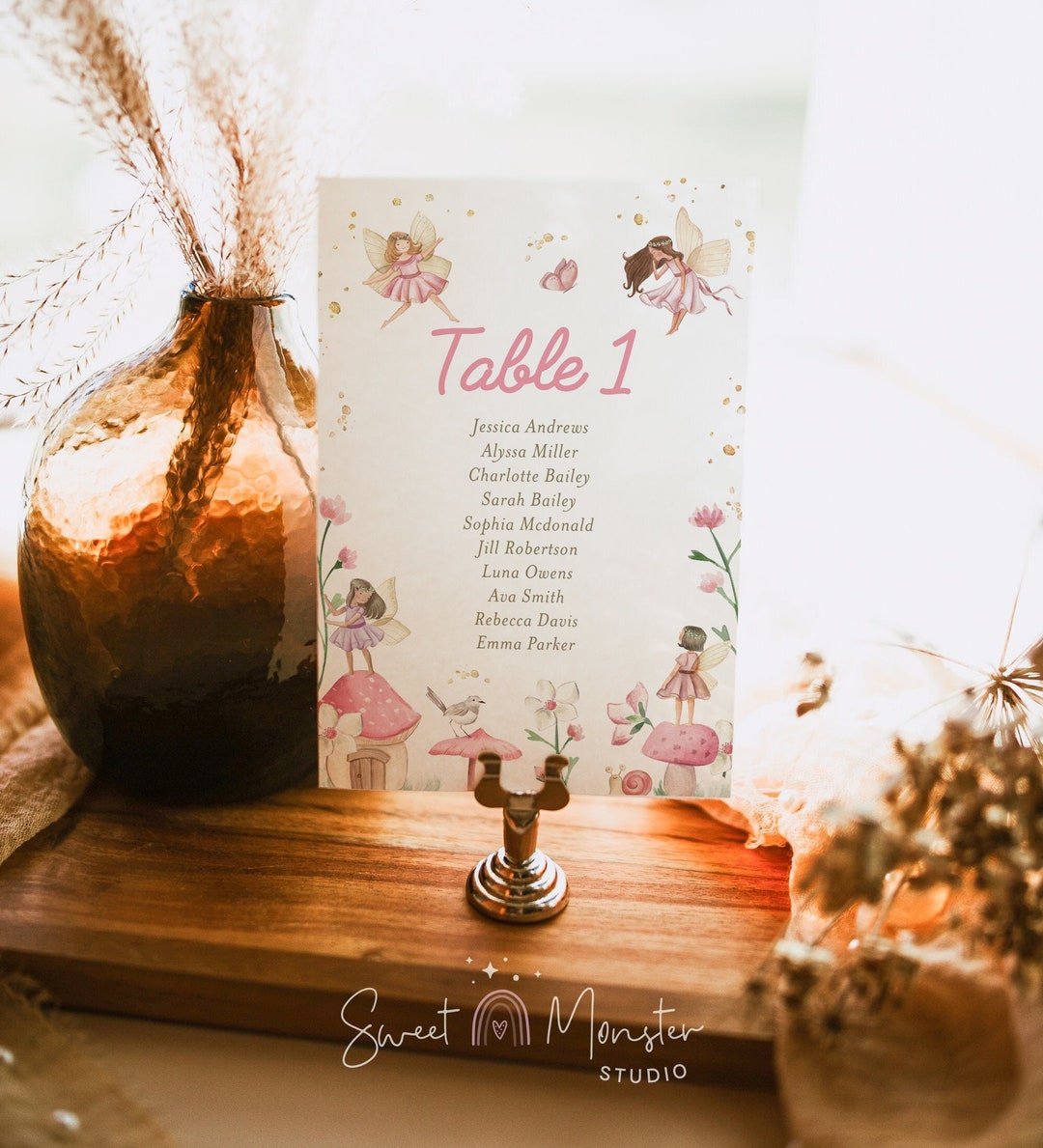 Fairy Seating Card Chart, Editable Fairies Table Number Card Template ...