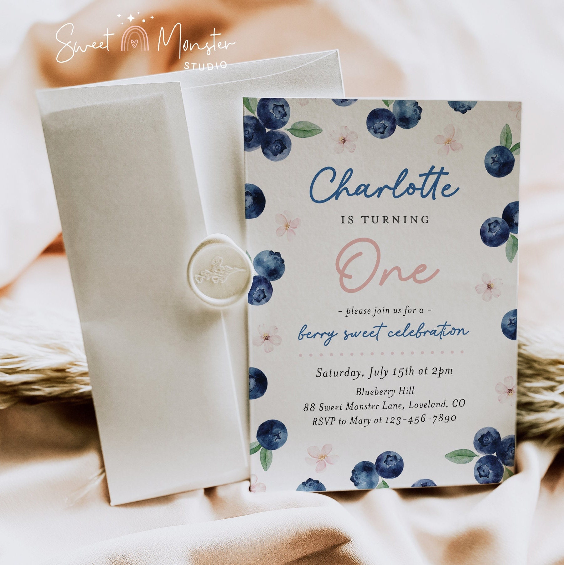 Blueberry Birthday Invitation, Berry Sweet, Editable Template (corjl ...