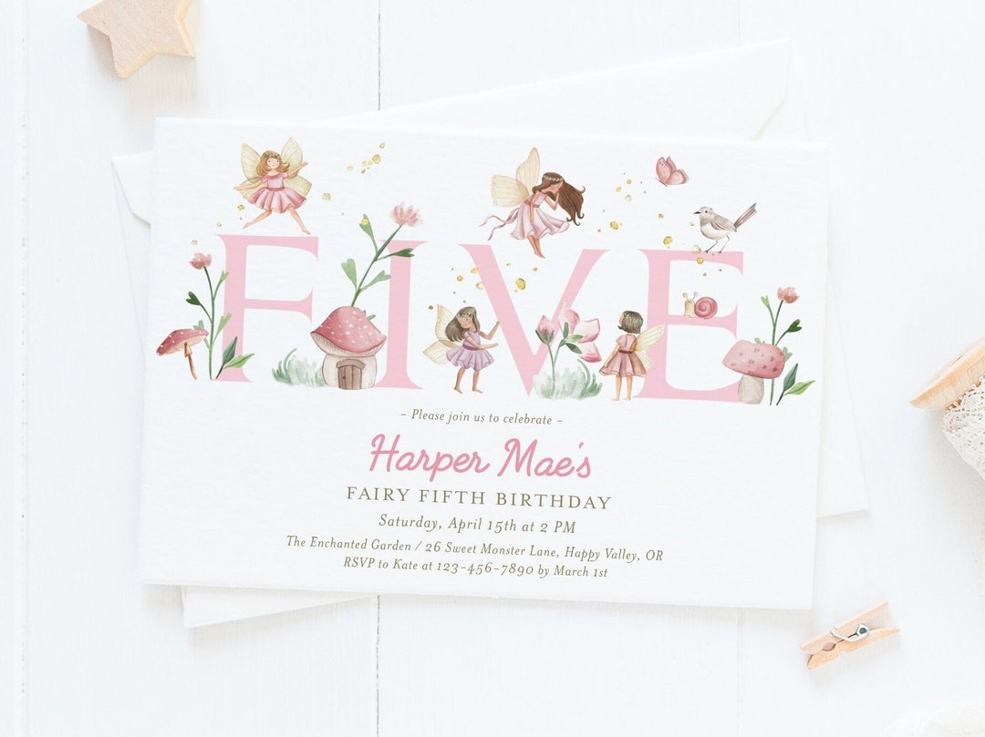 Fairy Fifth Birthday Invitation, Editable Flutter Twirl Fairy 5th ...