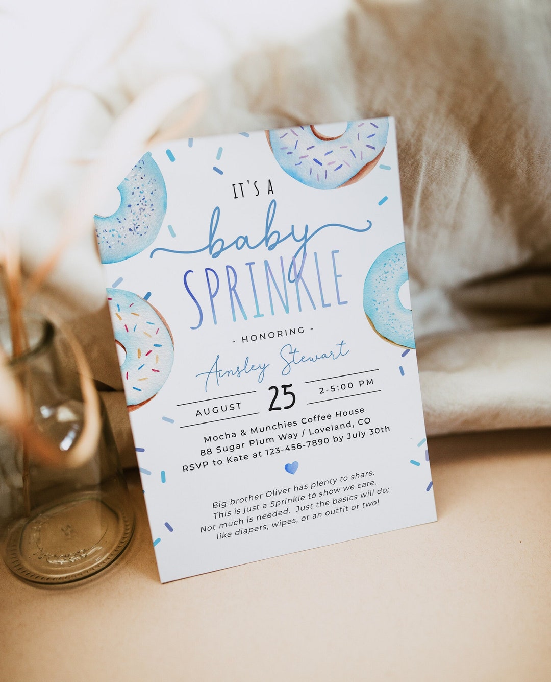 Editable Donut Sprinkle Baby Shower Invitation Template, Boy Blue ...