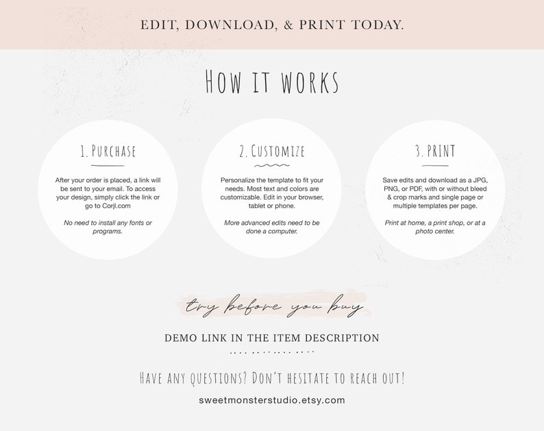 Floral Thank You Card Template, Pink Roses, Lilies (digital Download ...