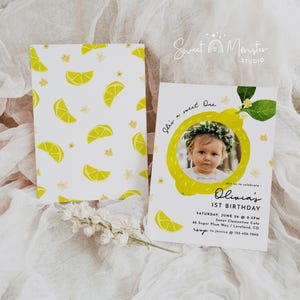 Lemon First Birthday Invitation, Editable Girl Lemonade Sunshine Pic ...