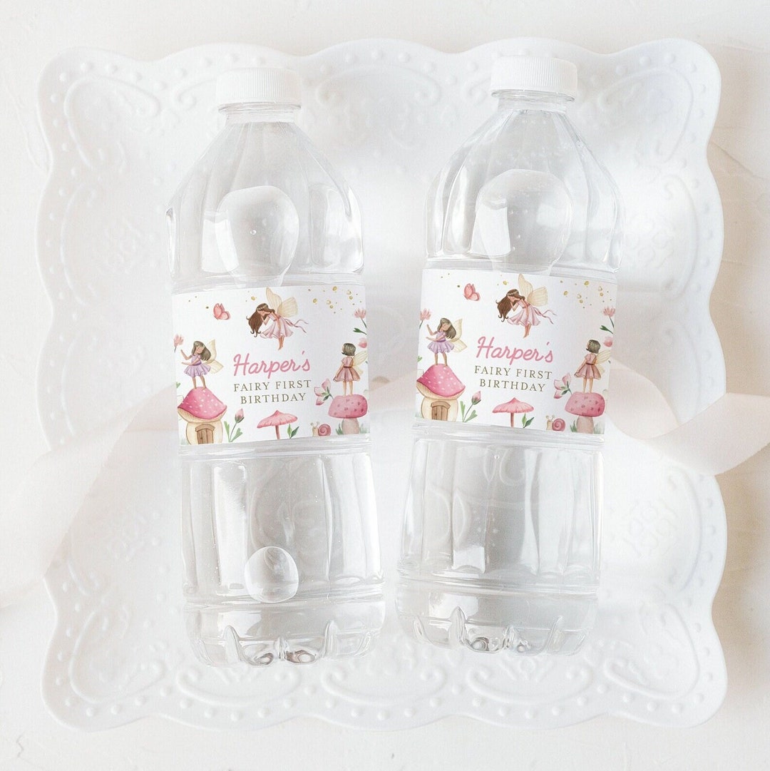 Fairy 1st Birthday Water Bottle Labels, Editable Magical Floral Fairy ...